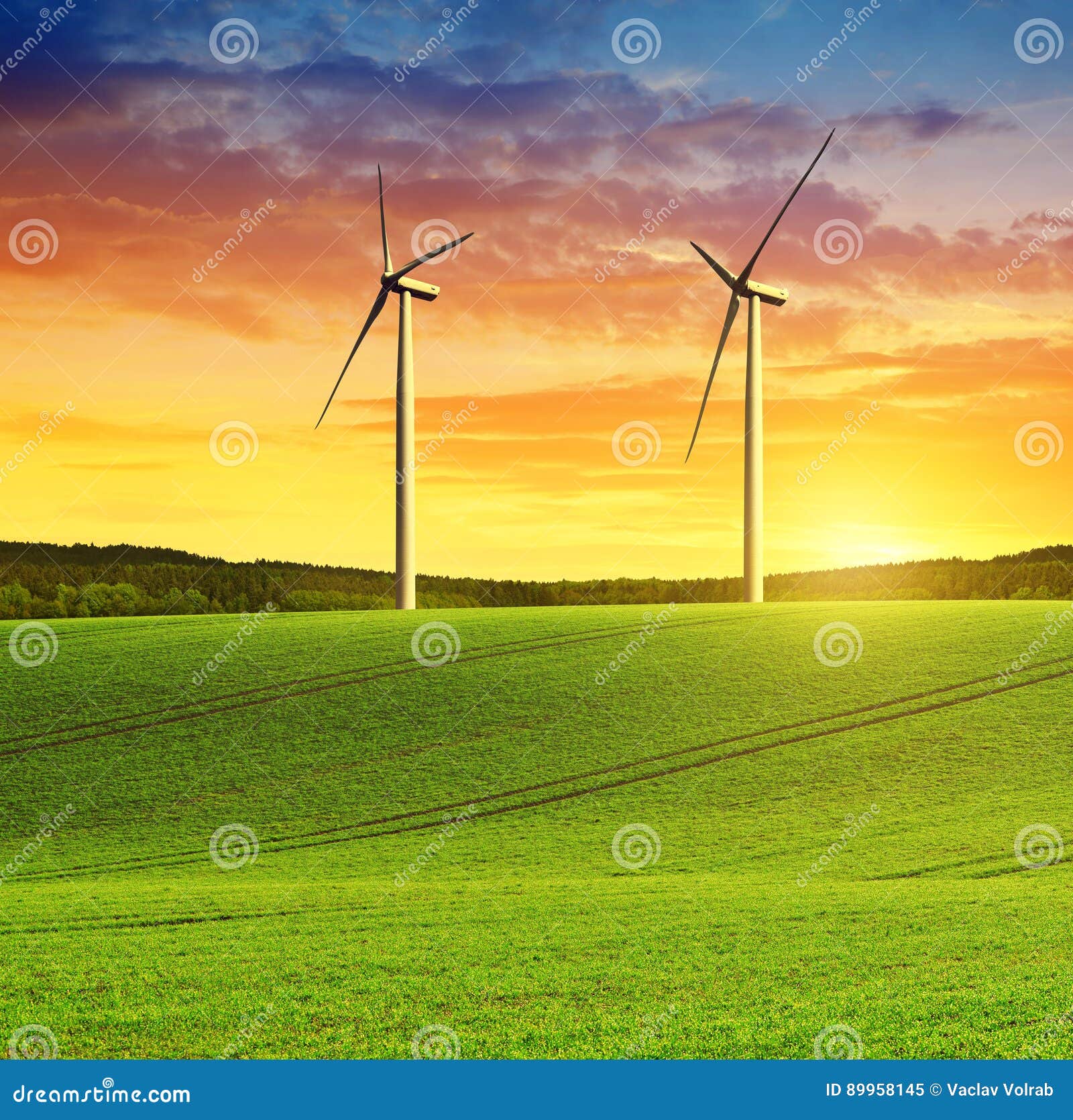 Rolling Field with Wind Turbines Stock Image - Image of nature ...