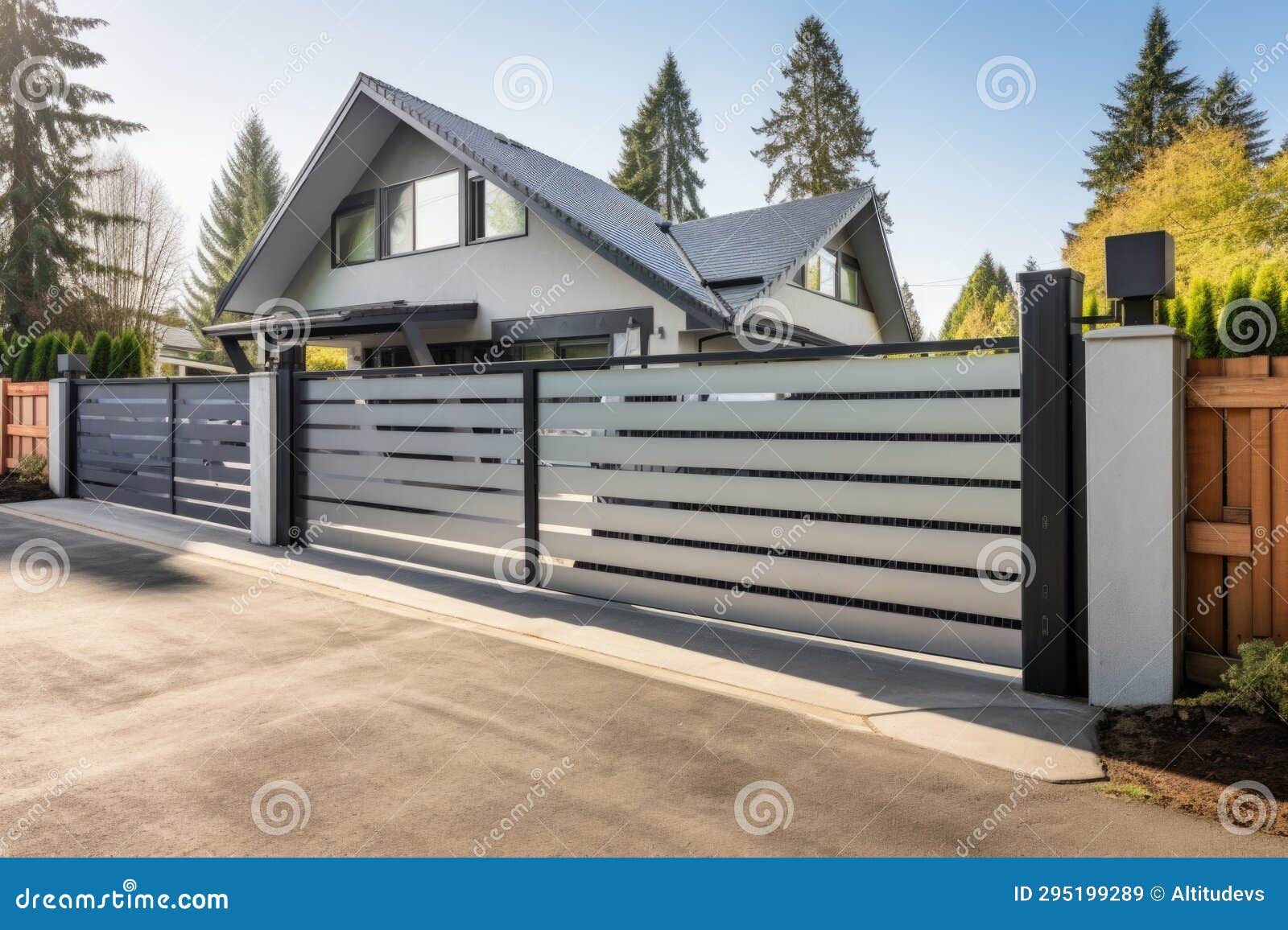 Rolling Gate of a Contemporary Metal a-frame House Stock Image - Image ...