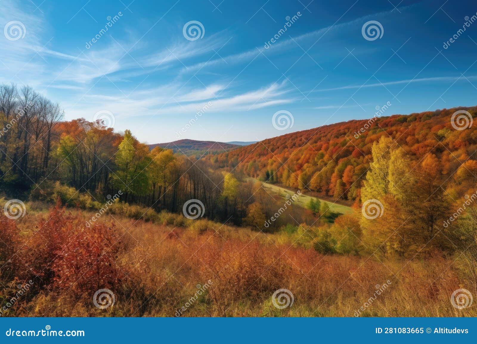 Rolling Hills with Colorful Fall Foliage and Clear Blue Skies Stock ...