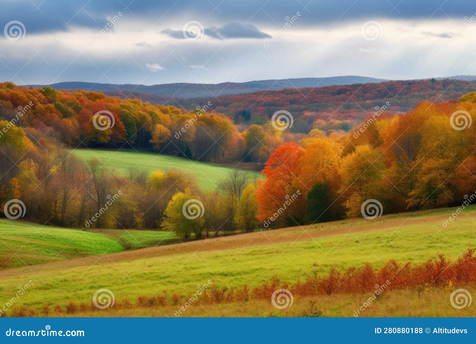 Rolling Hills Covered in Colorful Fall Foliage Stock Illustration ...