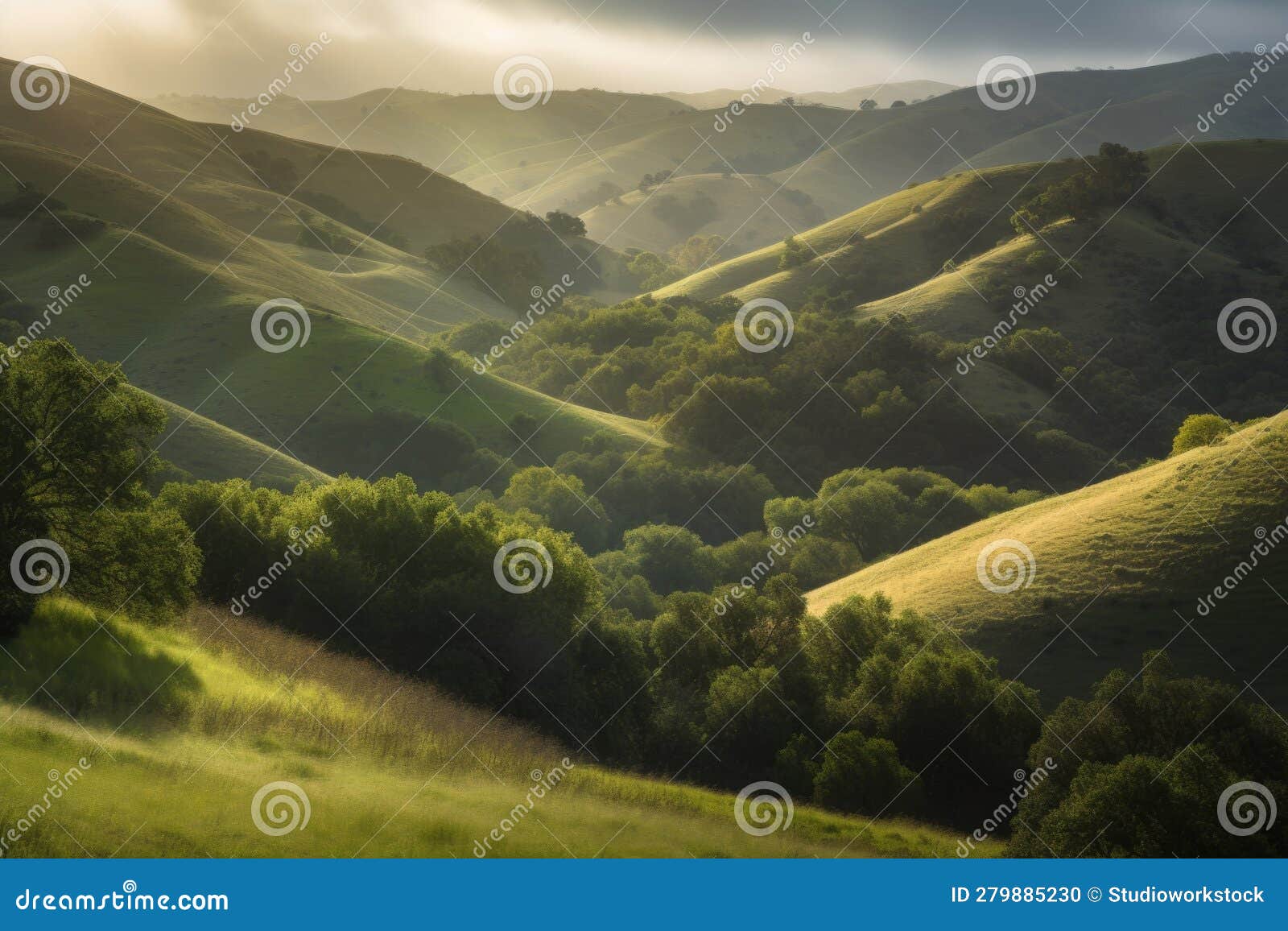 Rolling Hills with Dappled Sunlight Dancing on the Landscape Stock ...