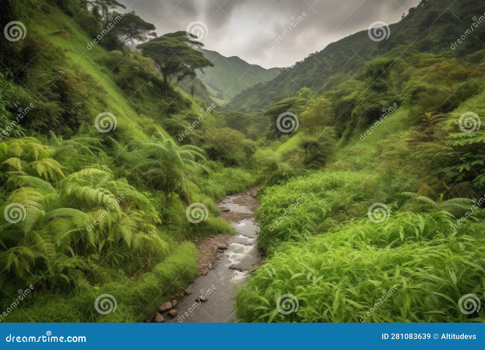 Rolling Hills with Rolling Stream, Surrounded by Lush Greenery Stock ...