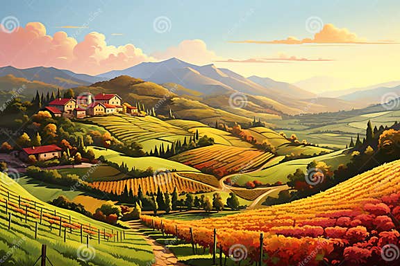 A Rolling Hillside Adorned with Terraced Vineyards Vector Fall ...