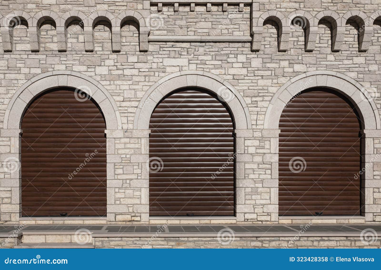 Rolling Metal Door of Warehouse. Grunge Interior Background with Brick ...