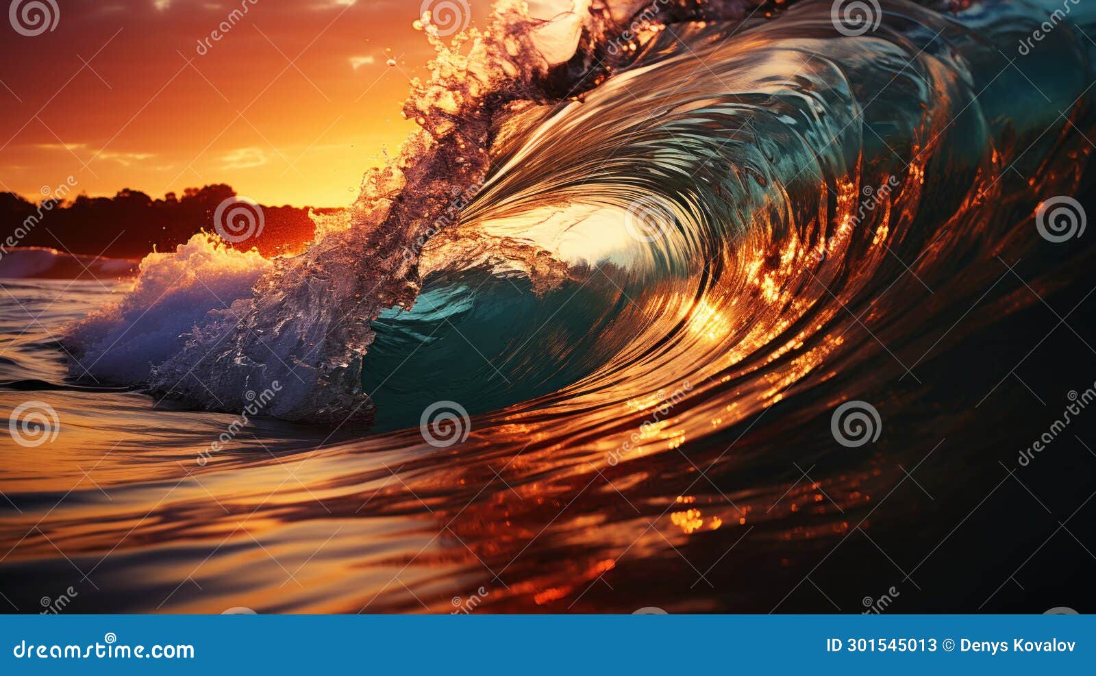 Rolling Ocean Waves at Sunset. Clean and Clear Water Splashes with Foam ...