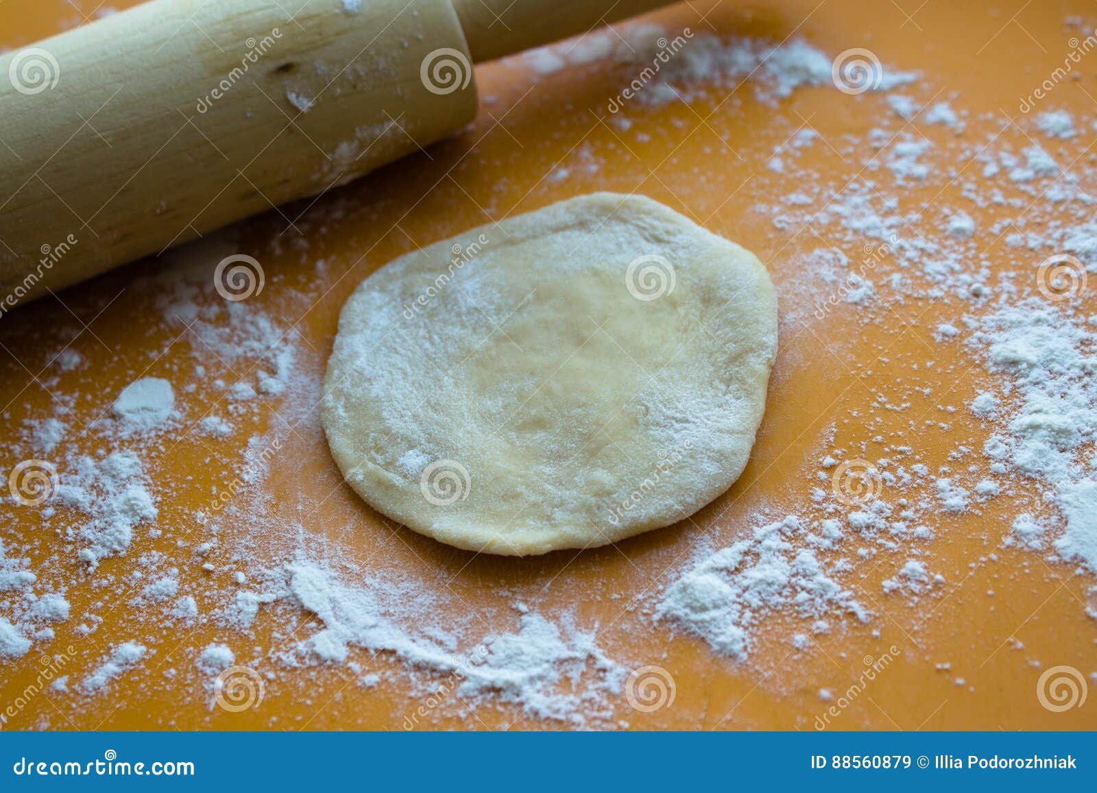 Rolling Pin for Dough and Dough with Powder Stock Image - Image of meal ...
