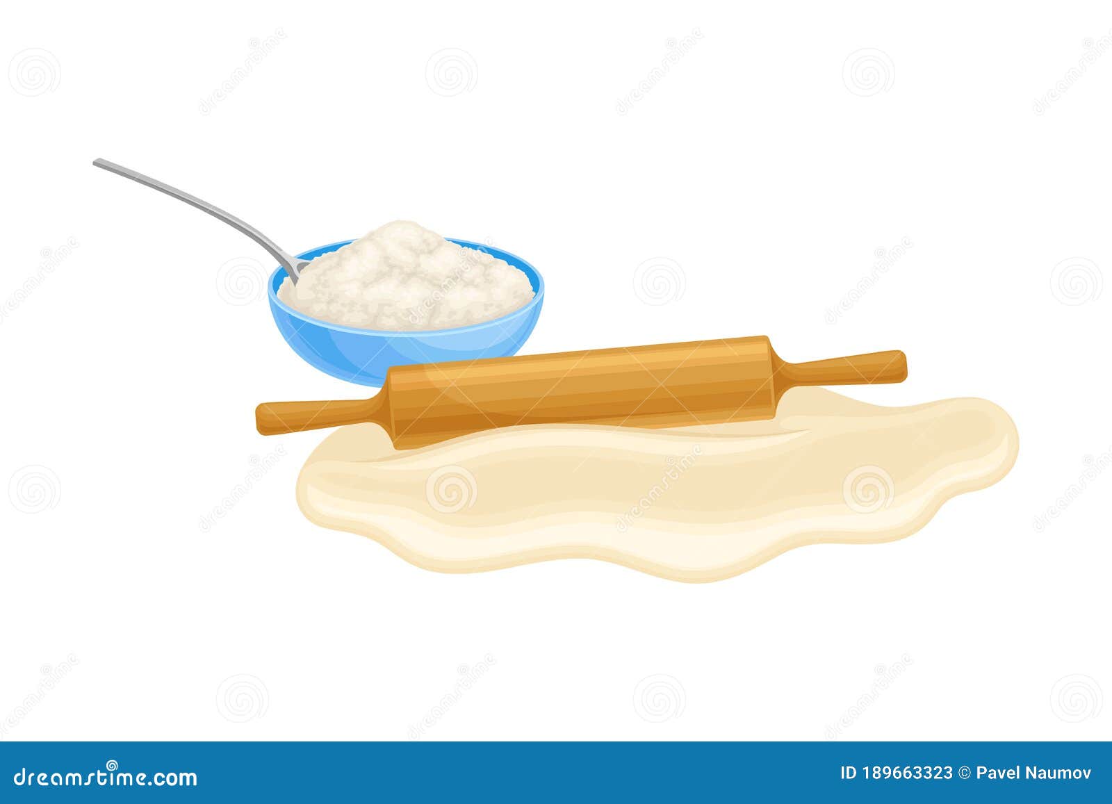 Rolling Pin Flattening Dough As Baking Process Vector Illustration ...