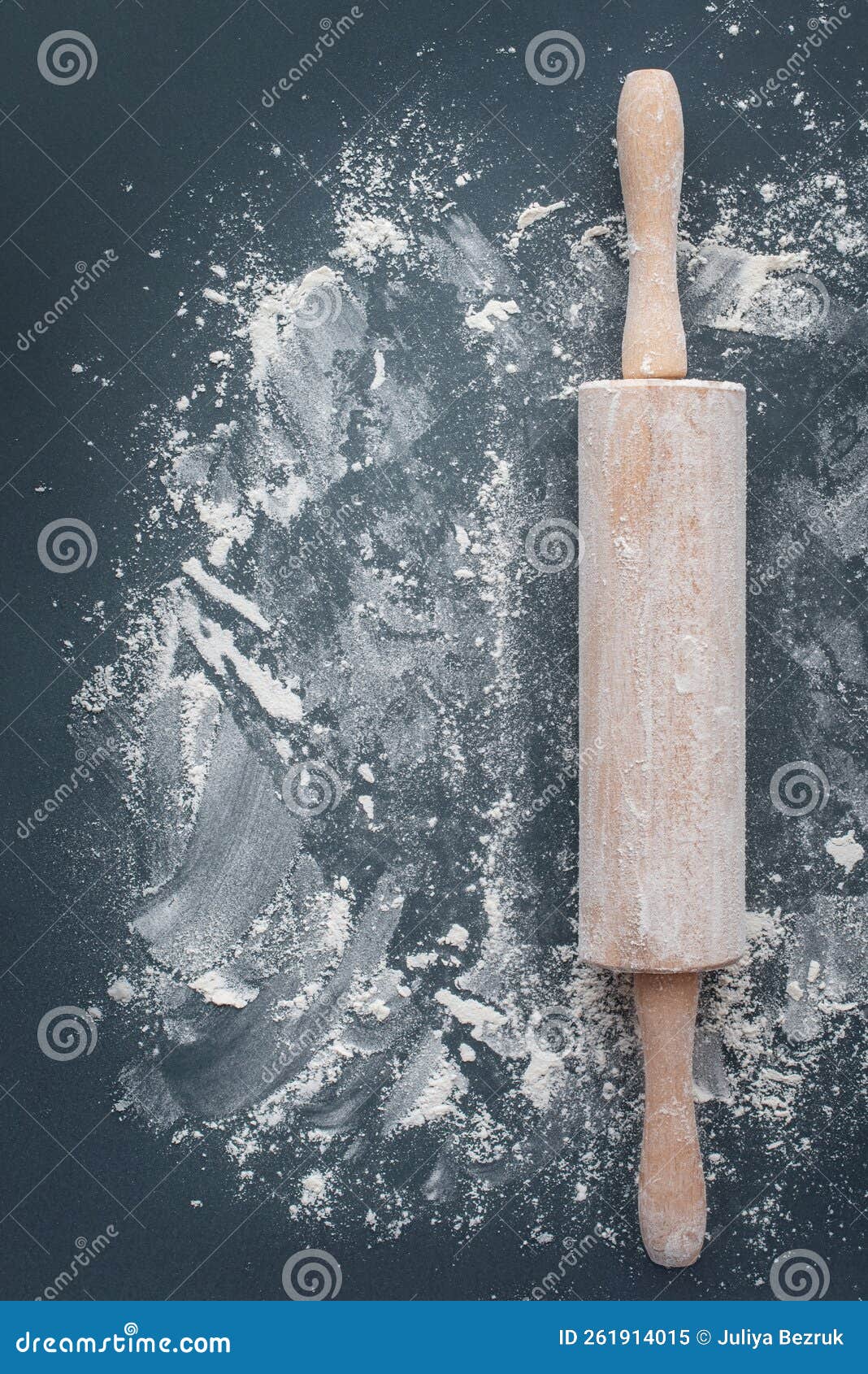 Rolling Pin with Flour on a Dark Table Stock Image - Image of bakery ...