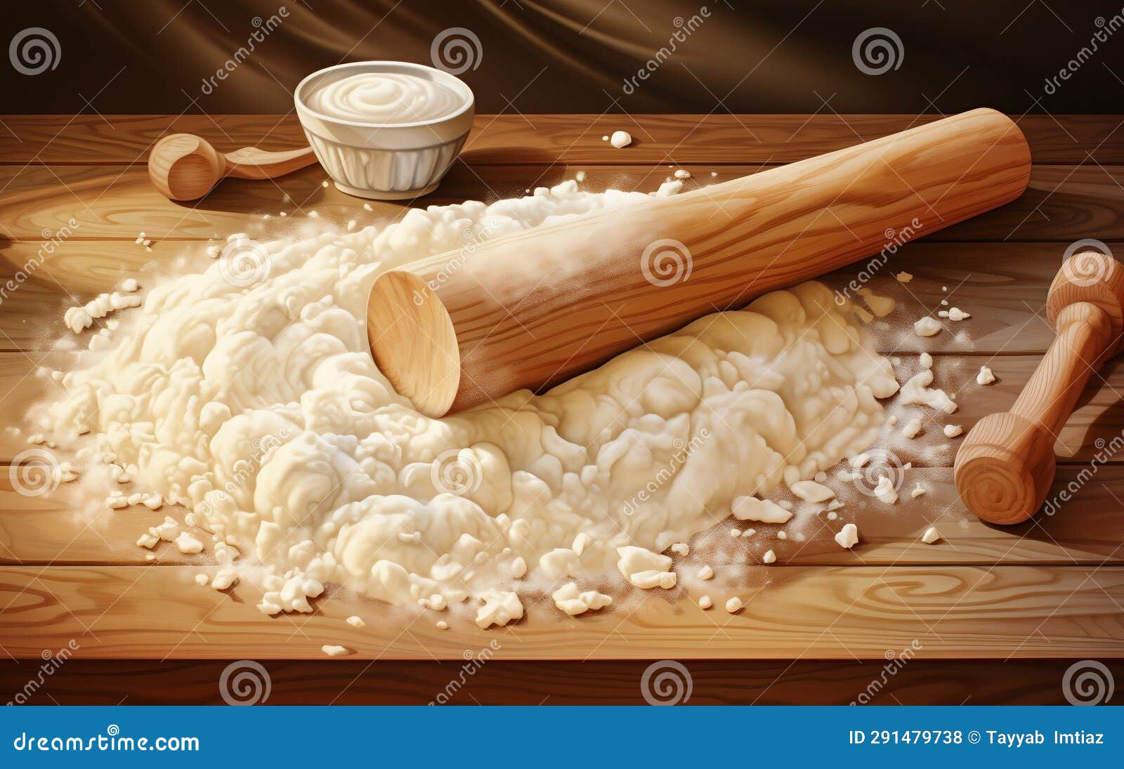 Rolling Pin and Flour on the Table Generative Ai Stock Illustration ...