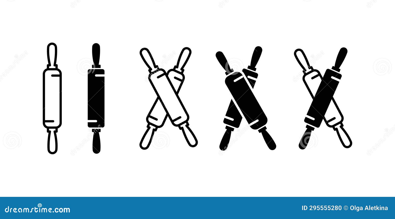 Rolling Pin Icon Vector. Crossed Rolling Pin Icons Symbol in Line and ...