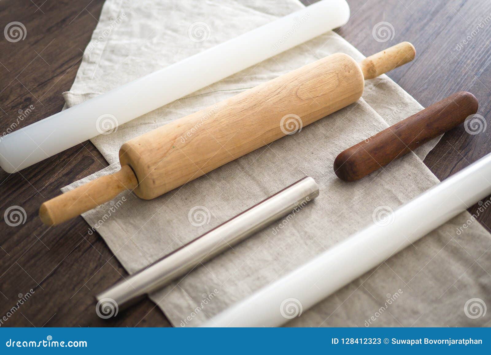 Rolling Pin Set on Wood Table Stock Image - Image of studio, culinary ...