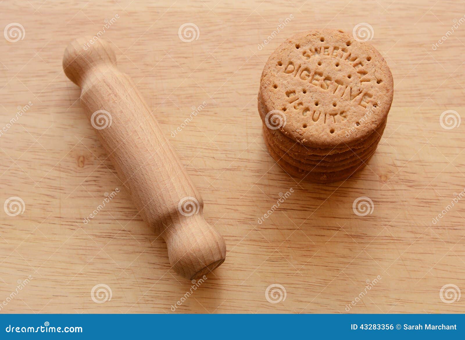 Rolling Pin Ready To Crush Biscuits Stock Photo - Image of stack, sweet ...
