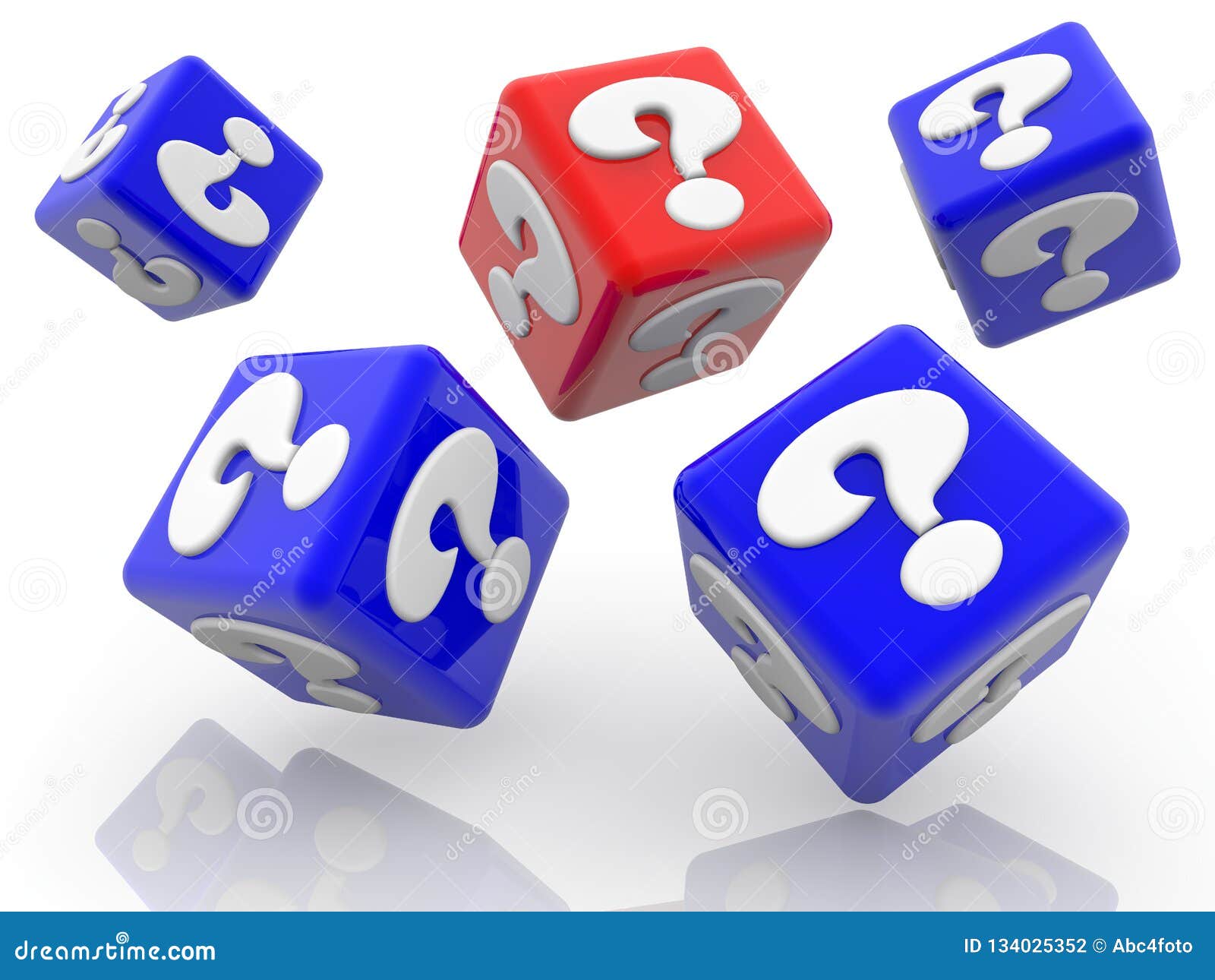 Rolling Red and Blue Cubes with Question Marks Concept on White Stock ...