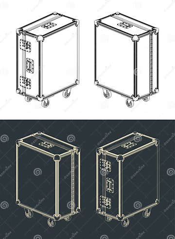 Rolling Road Case for Stage Equipment Isometric Blueprints Stock Vector ...