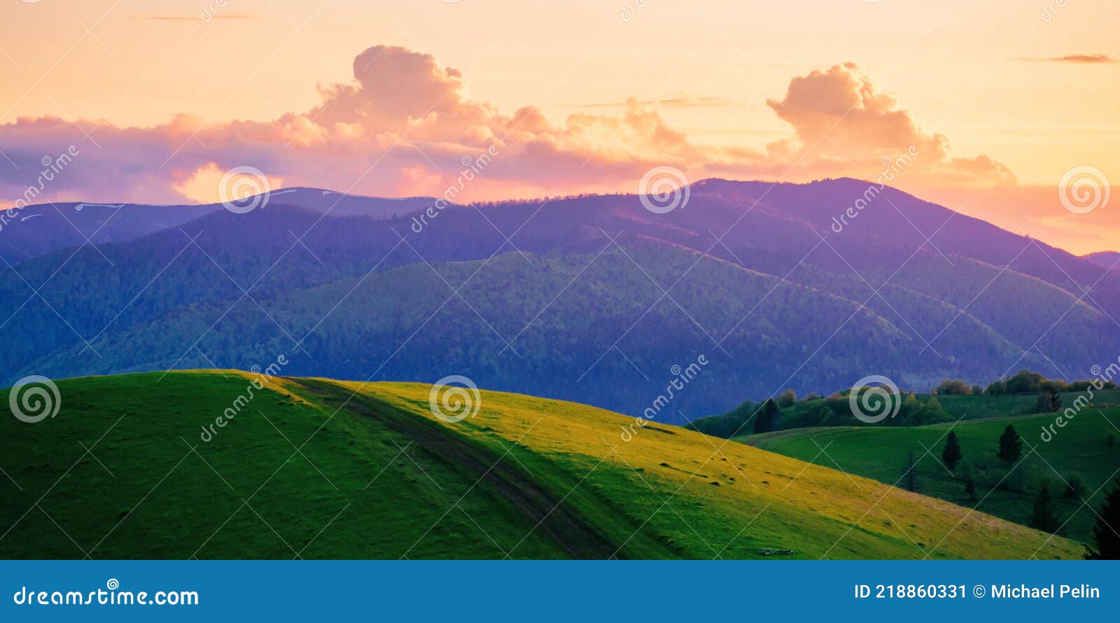 Rolling Rural Mountain Landscape at Dusk Stock Image - Image of clouds ...