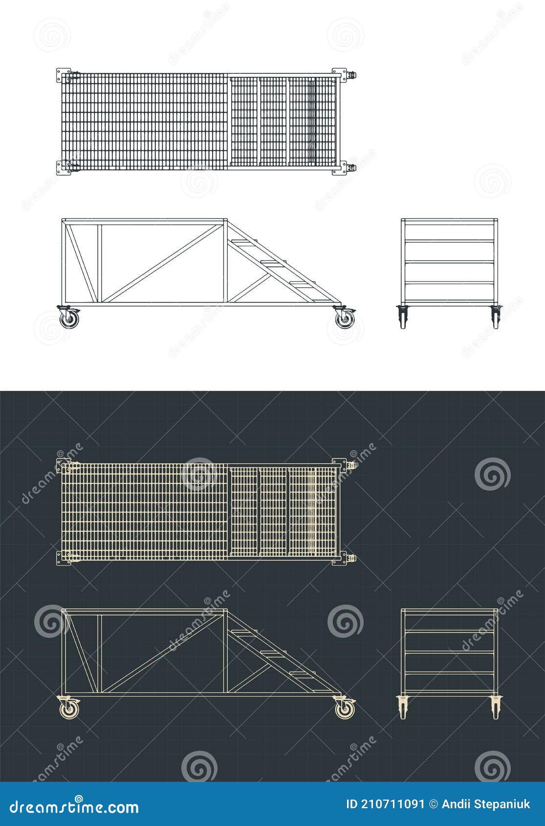 Rolling Service Ladder Blueprints Stock Vector - Illustration of ...