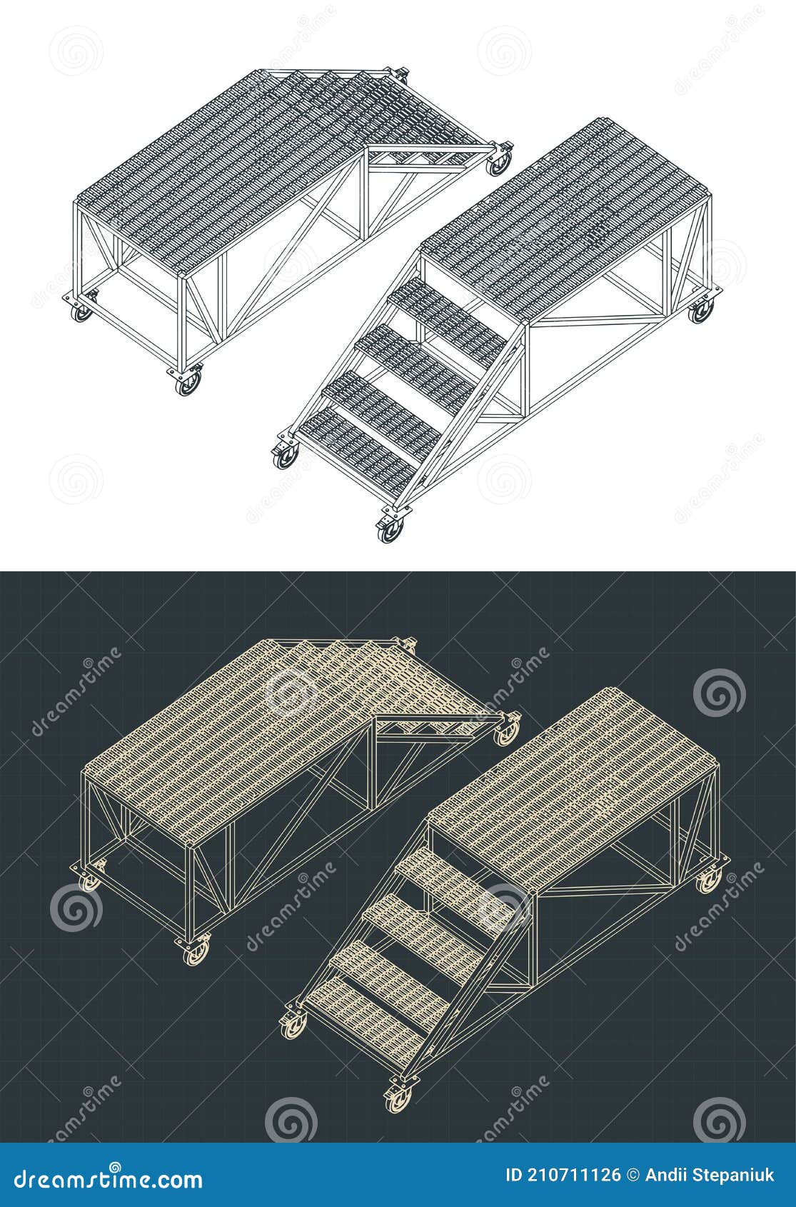 Rolling Service Ladder Isometric Drawings Vector Illustration ...