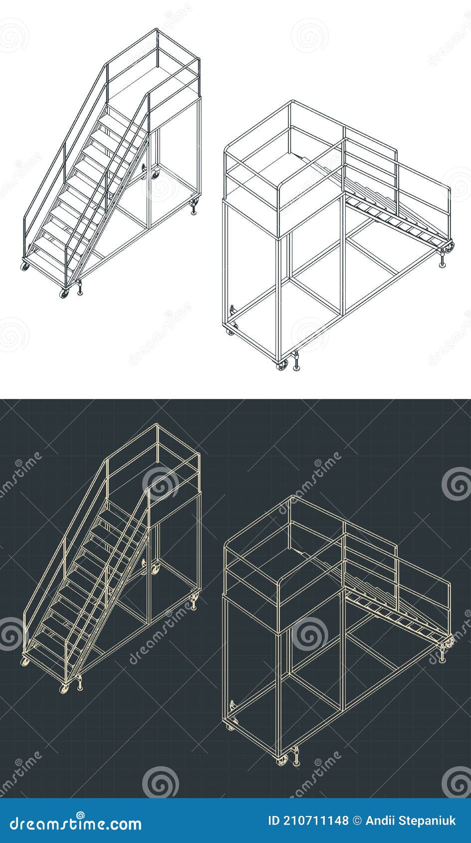 Rolling Service Ladder Isometric Drawings Stock Vector - Illustration ...