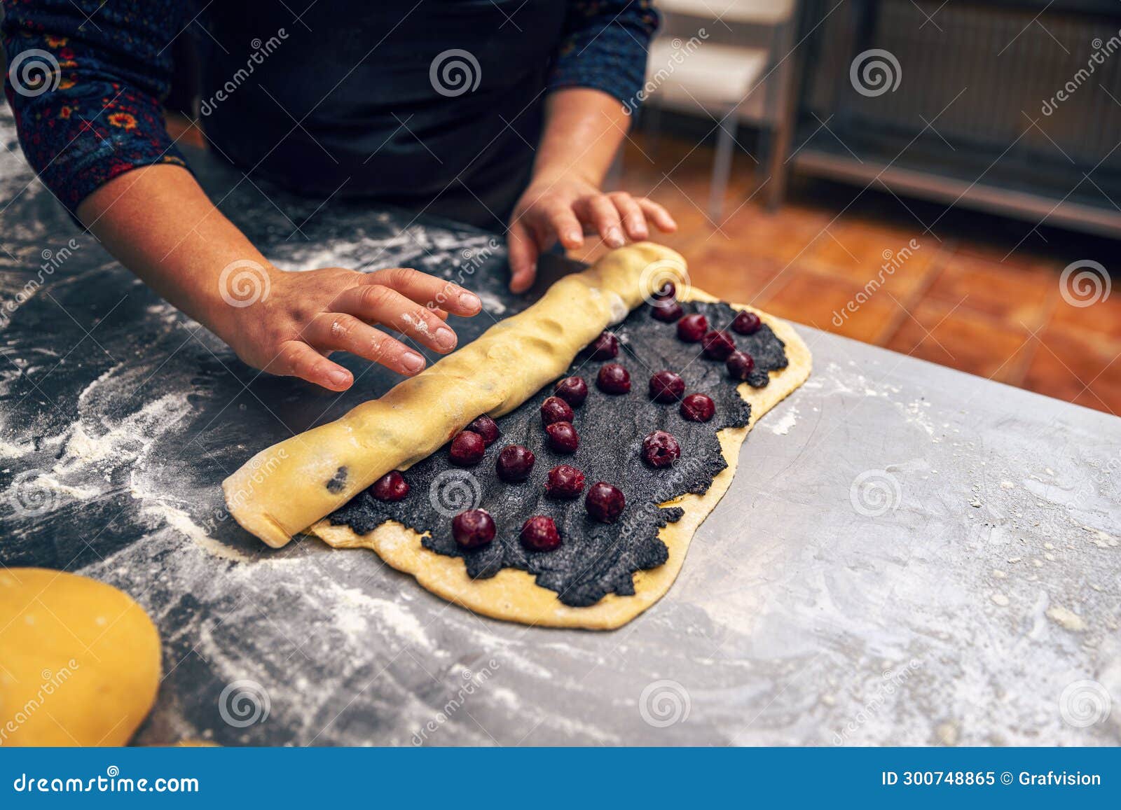 Rolling stuffed dough stock image. Image of preparation - 300748865