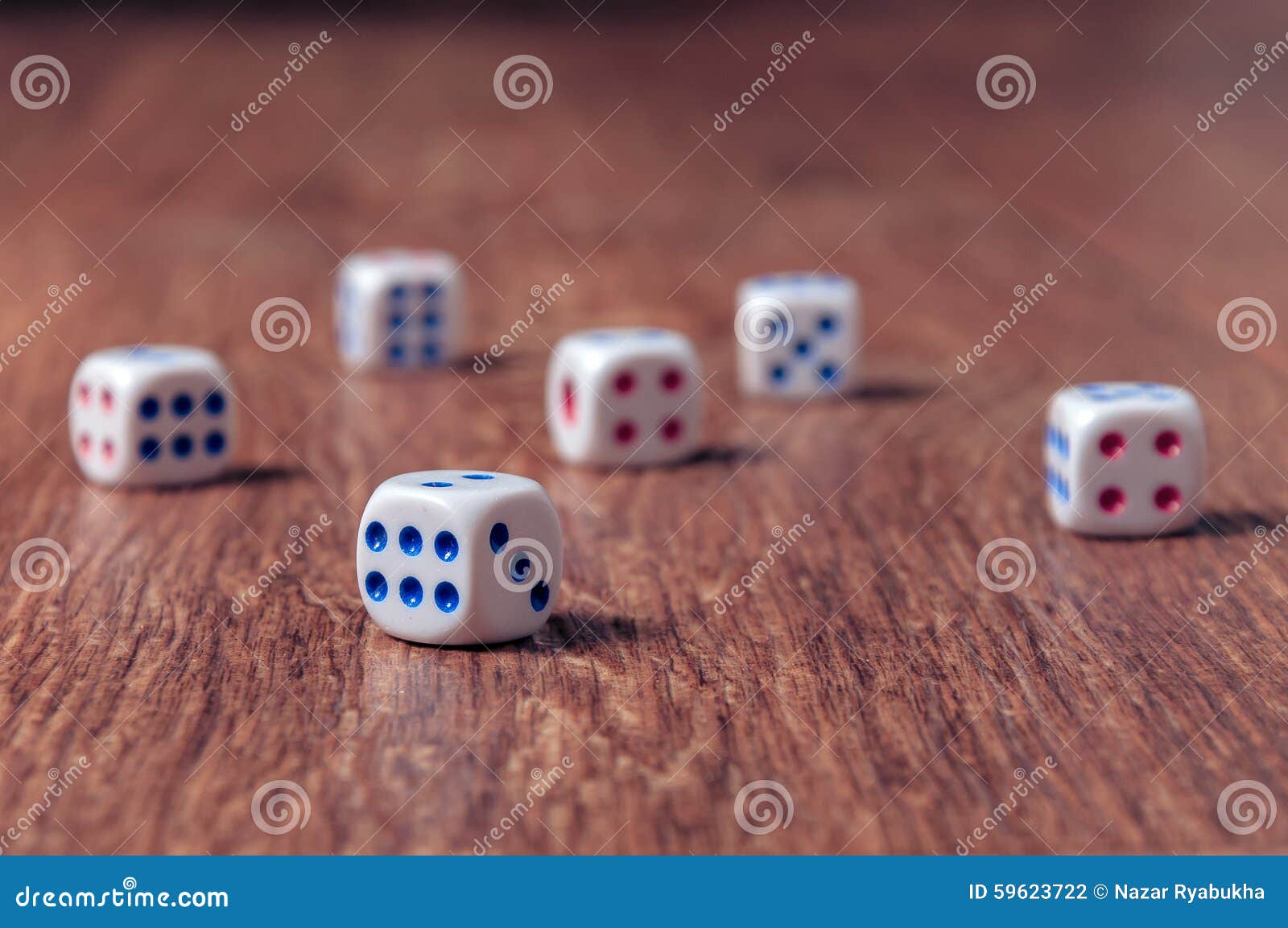 Rolling Three Dice on a Wooden Desk Stock Photo - Image of design ...
