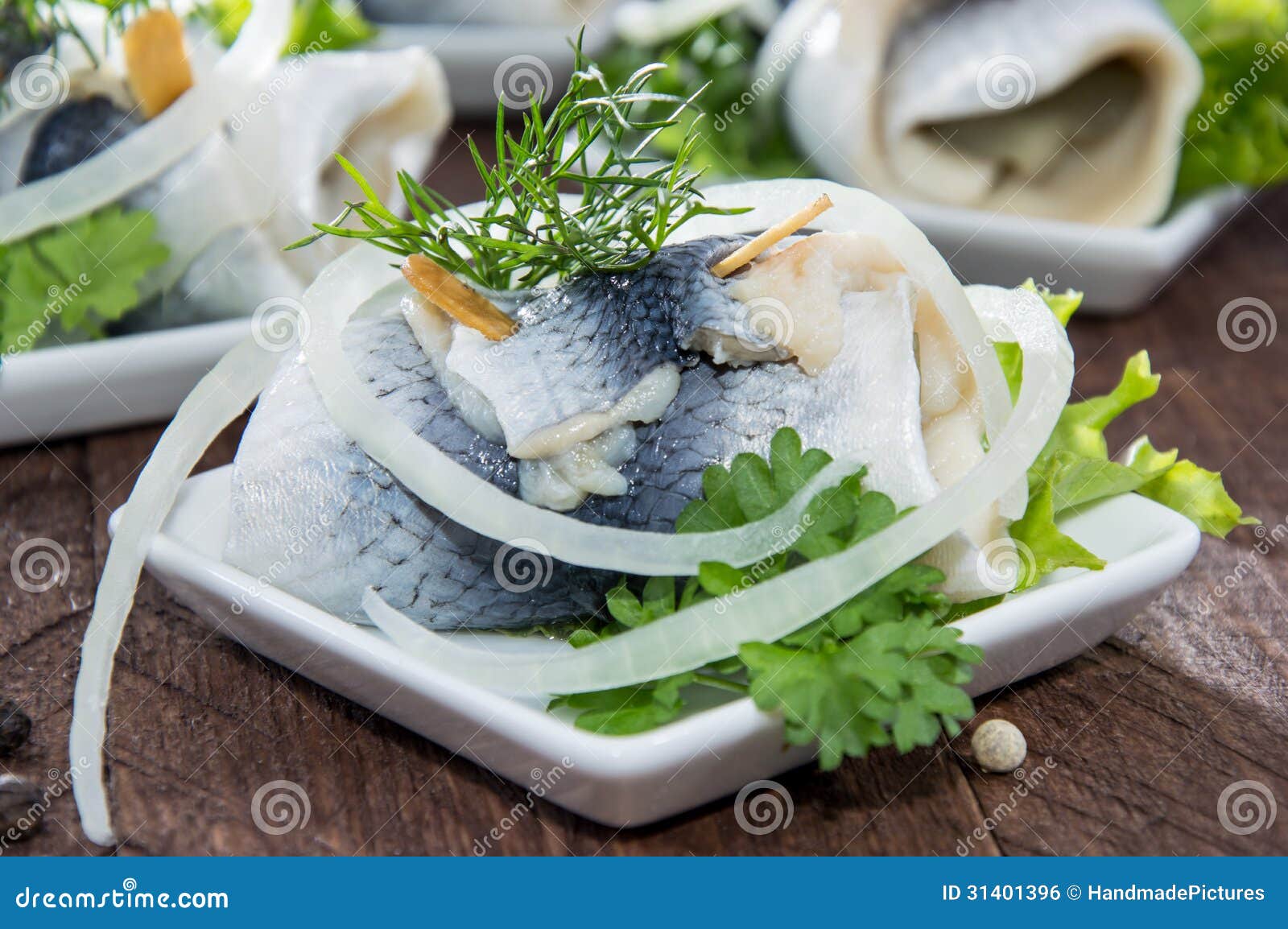 Rollmop on small plates stock photo. Image of healthy - 31401396