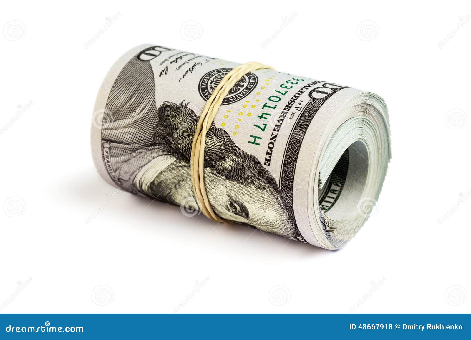 Rollo De Cientos Billetes De Dólar Aislados Foto de archivo - Imagen de ...