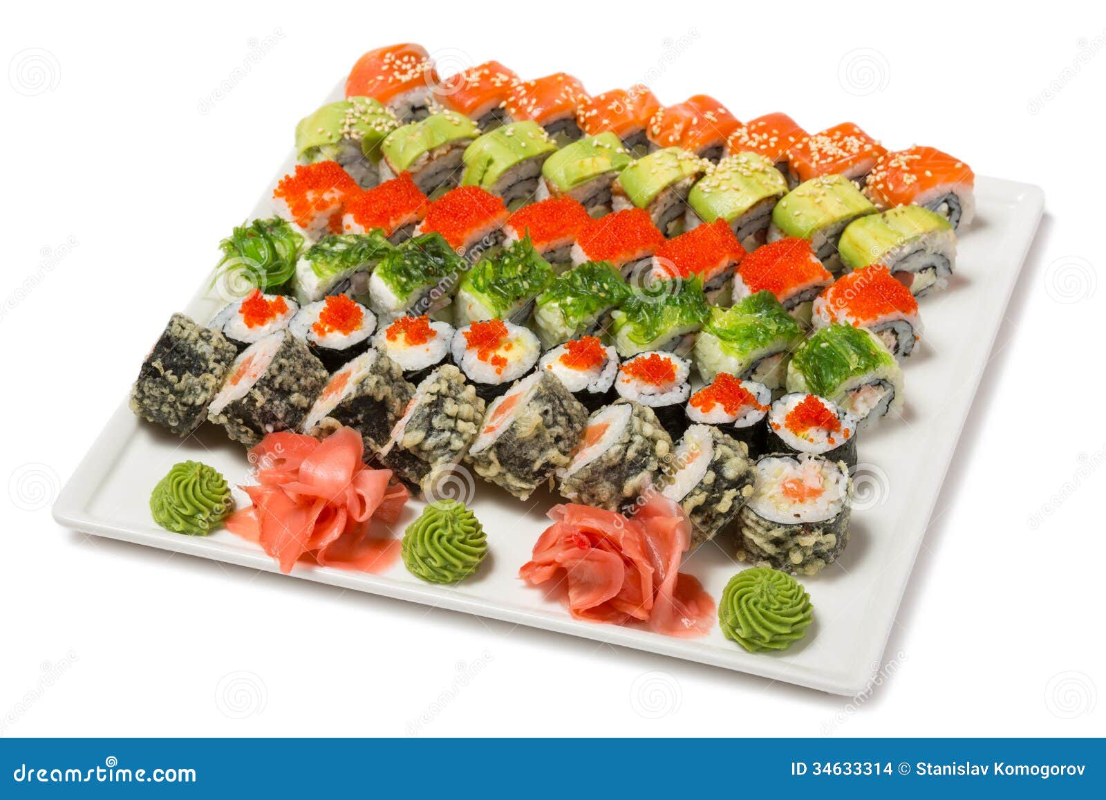 Rollos Japoneses Tradicionales De Los Mariscos De Seis Tipos. Foto de ...