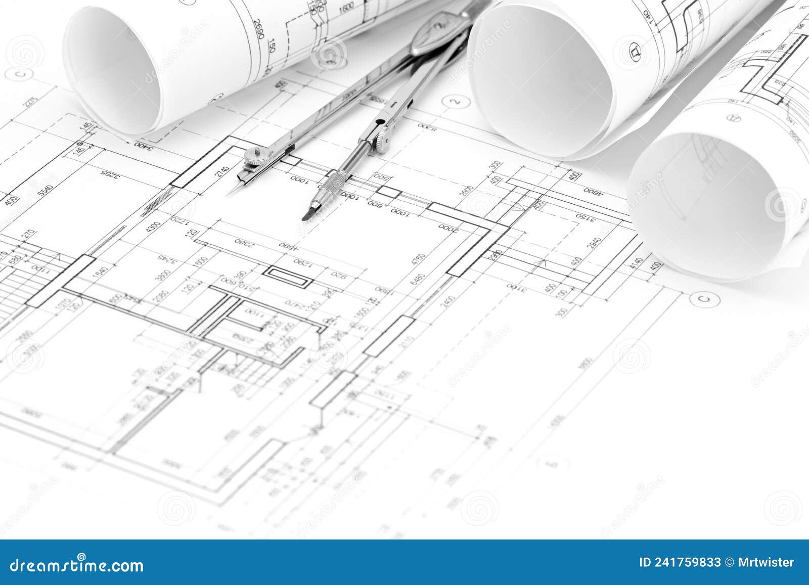 Architectural Drawings with Floor Plan, Blueprint Rolls and Drawing ...