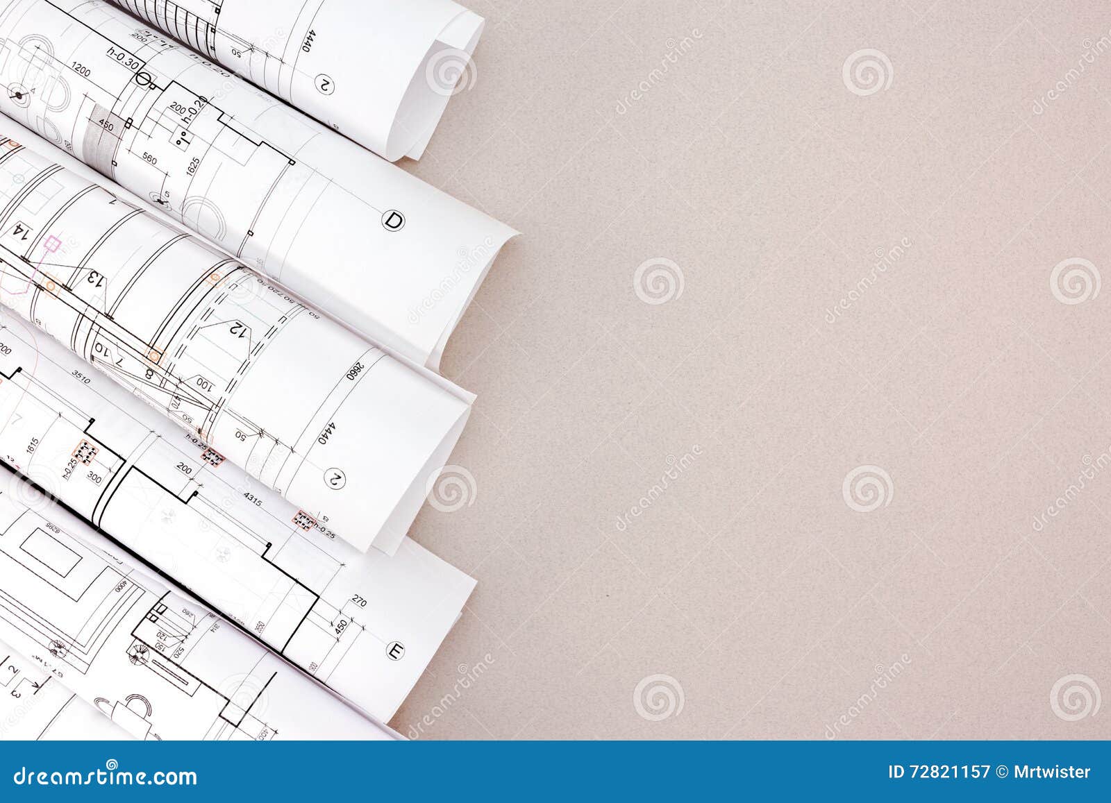 Rolls of Architectural Blueprints on Table Stock Image - Image of ...