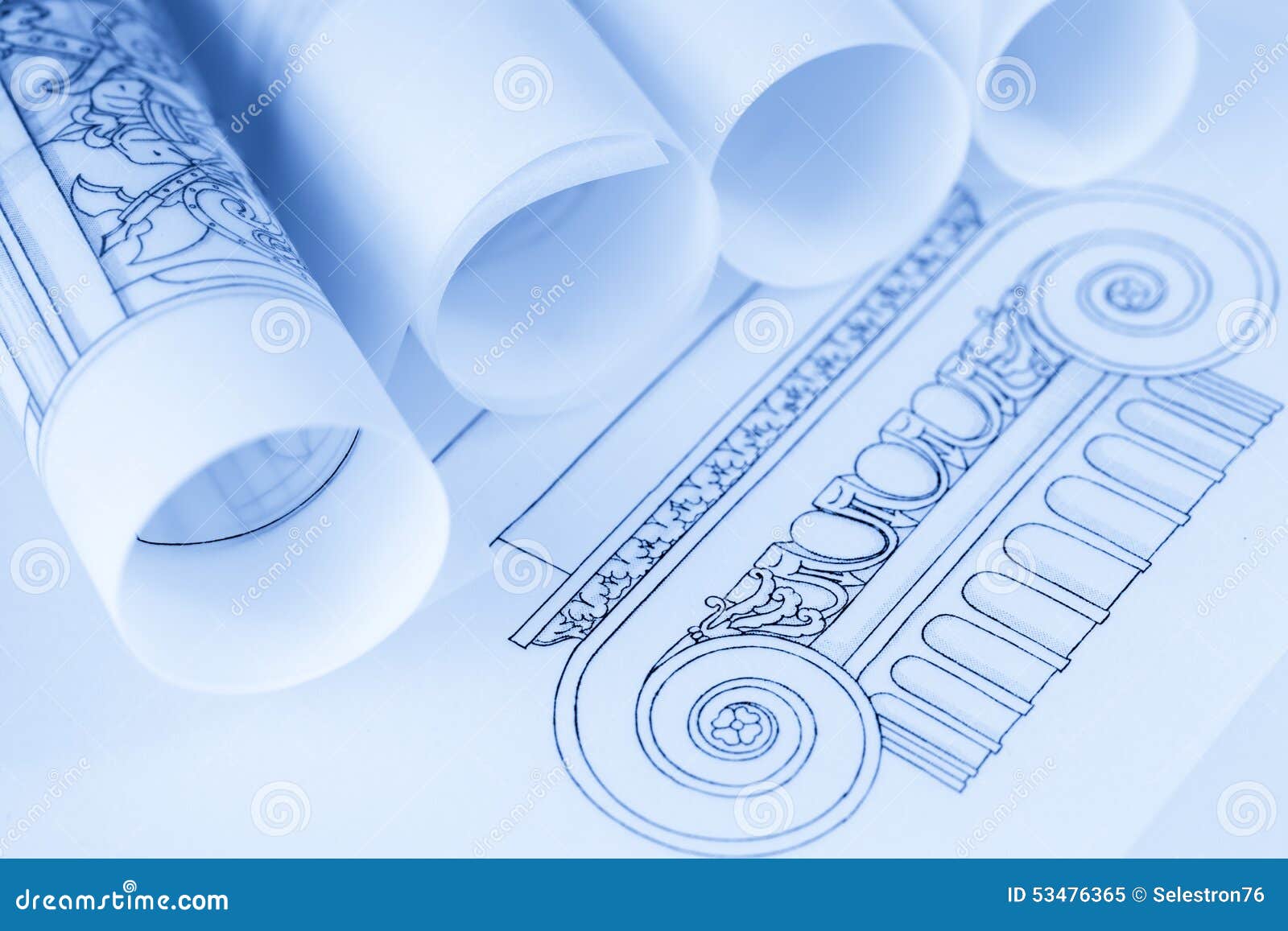 Rolls of Architecture Blueprints Stock Image - Image of blueprint ...