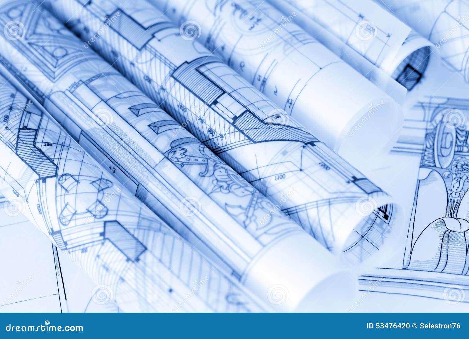 Rolls of Architecture Blueprints Stock Photo - Image of print ...