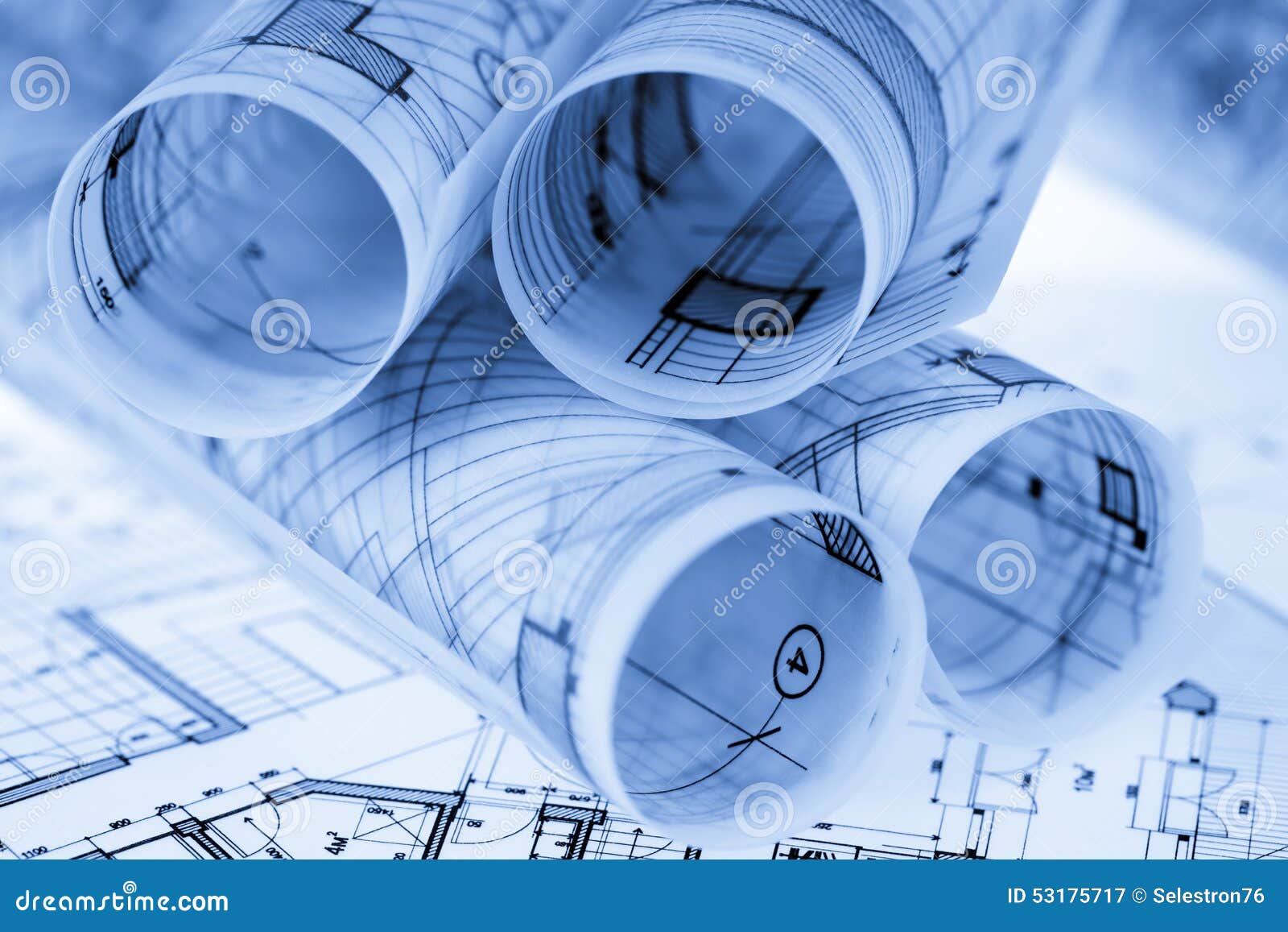 Rolls of Architecture Blueprints Stock Image - Image of business, house ...