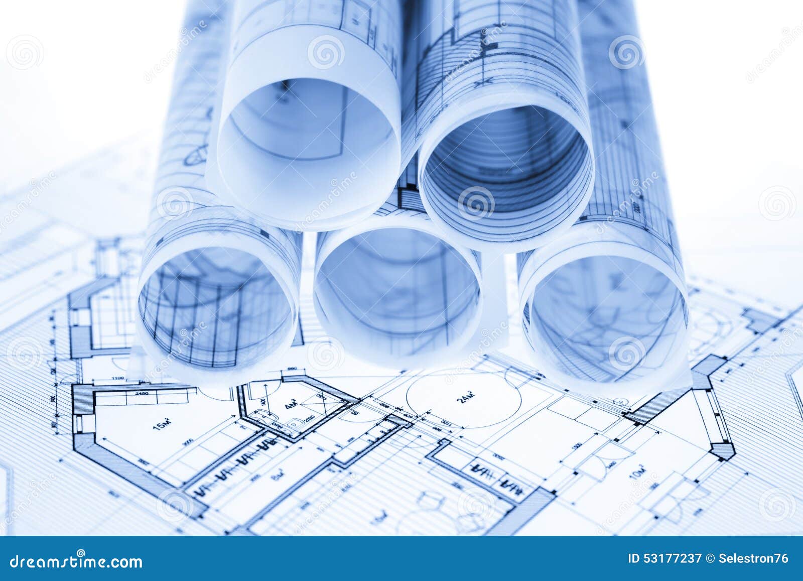 Rolls of Architecture Blueprints Stock Image - Image of modern ...