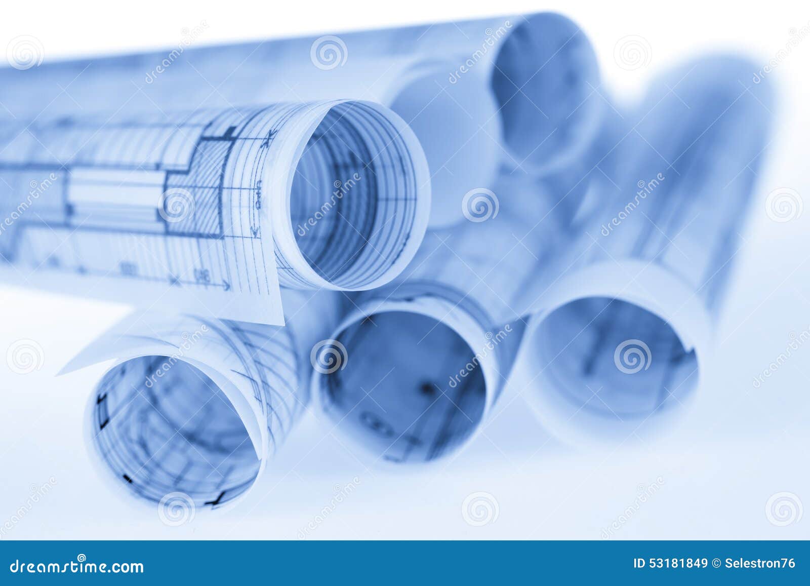 Rolls of Architecture Blueprints Stock Image - Image of drawing, design ...