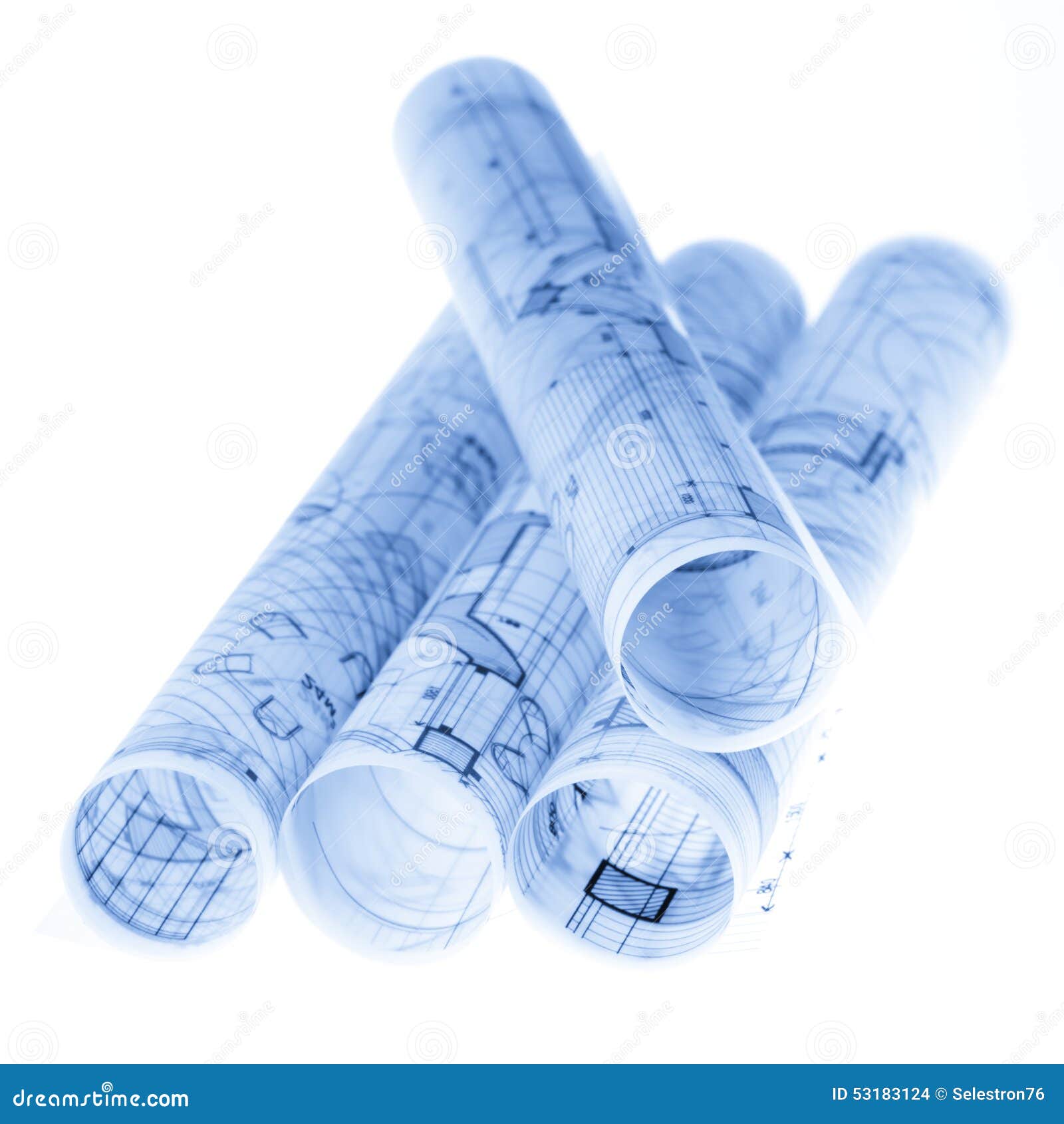 Rolls of Architecture Blueprints Stock Photo - Image of built ...