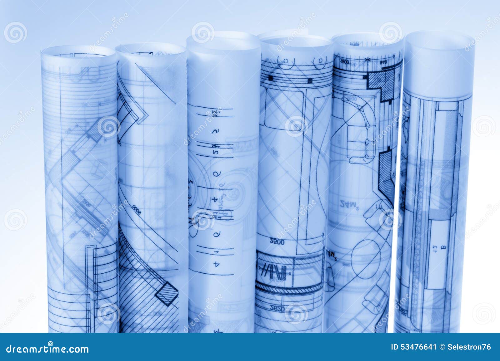 Rolls of Architecture Blueprints Stock Image - Image of outline ...