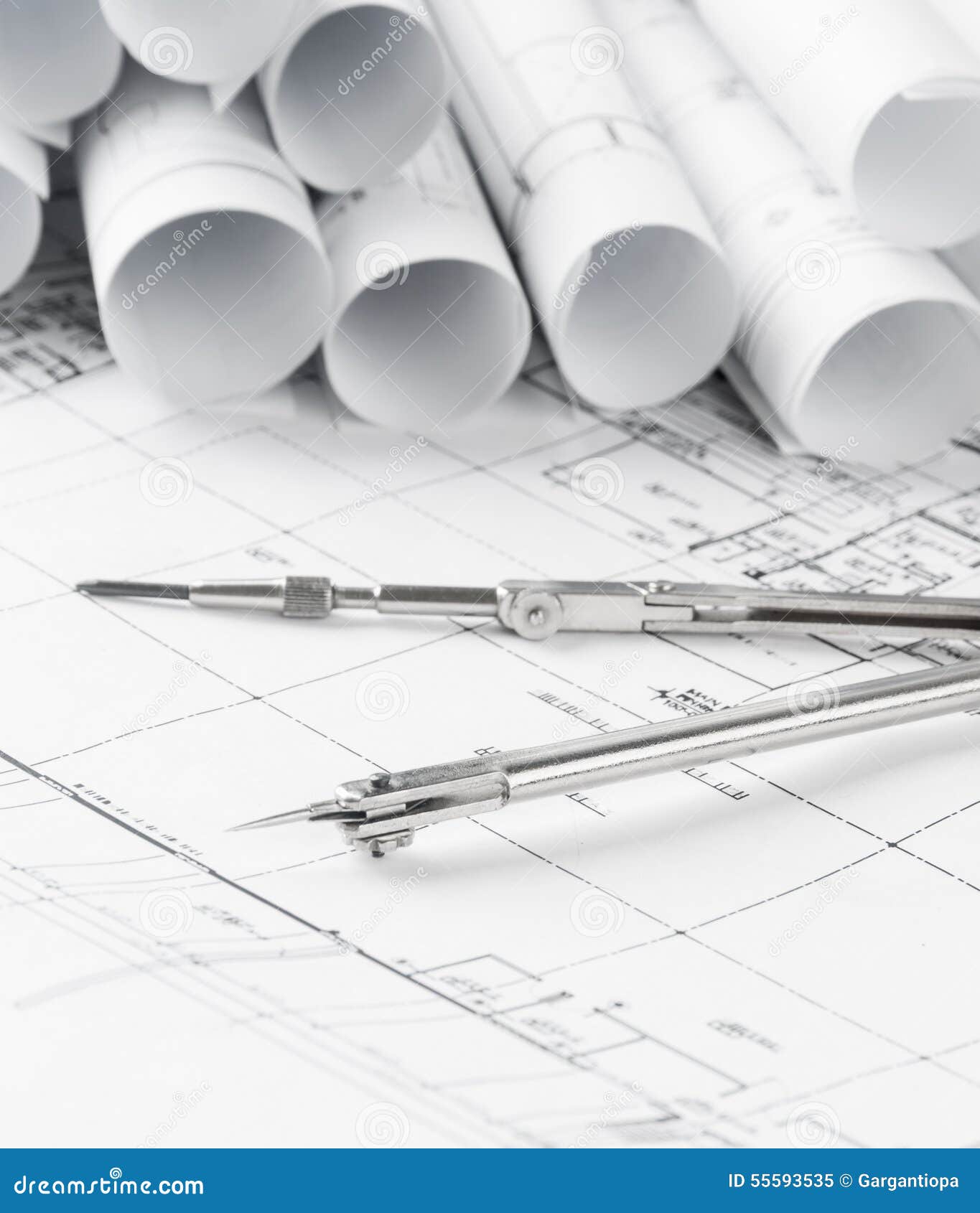 Rolls of Architecture Blueprints and House Plans Stock Image - Image of ...