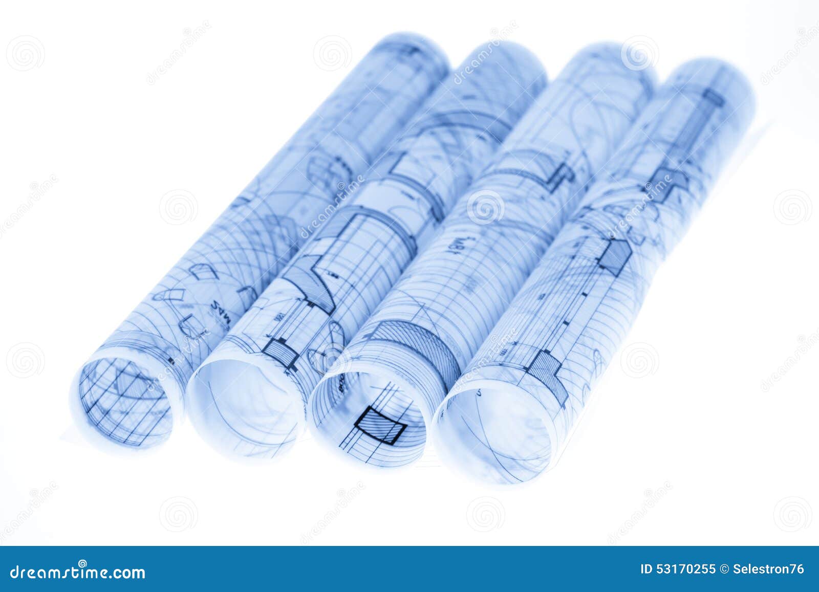 Rolls of Architecture Blueprints & House Plans Stock Image - Image of ...