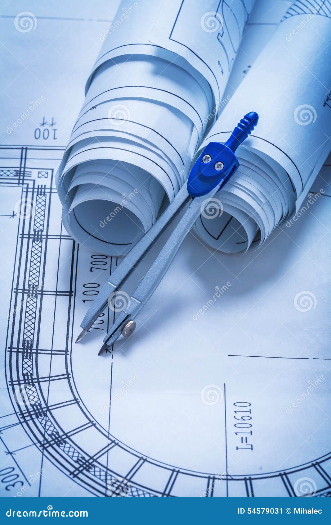Blueprints Drawing Compass On Black Background Stock Photography ...