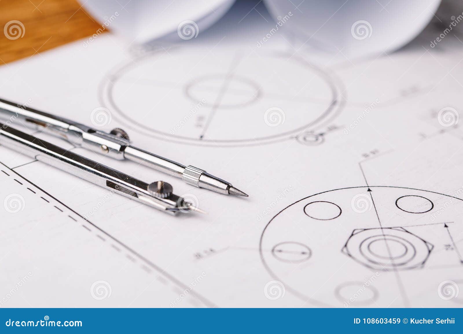 Blueprints Drawing Compass On Black Background Stock Photography ...