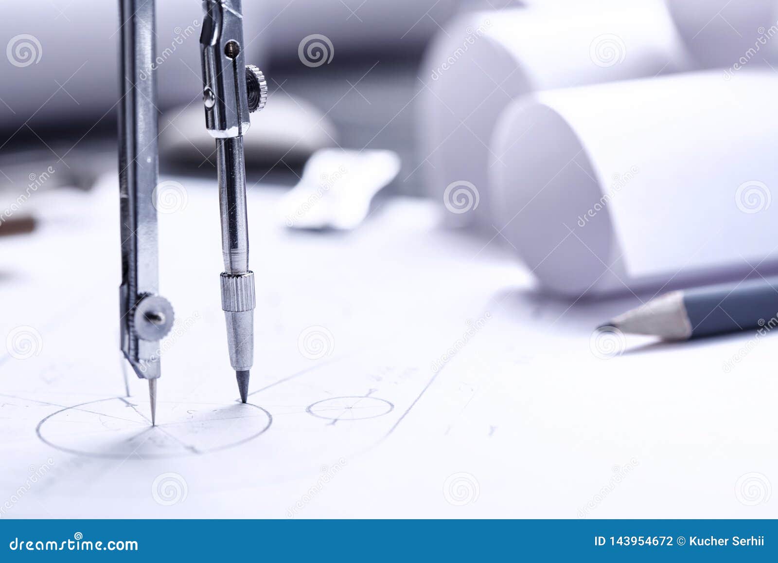 Blueprints Drawing Compass On Black Background Stock Photography ...