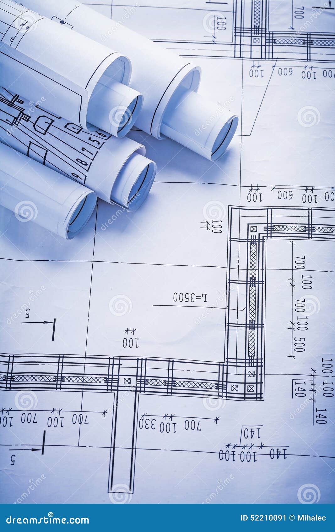 Rolls of Blueprints with Organized Copyspace Stock Image - Image of ...
