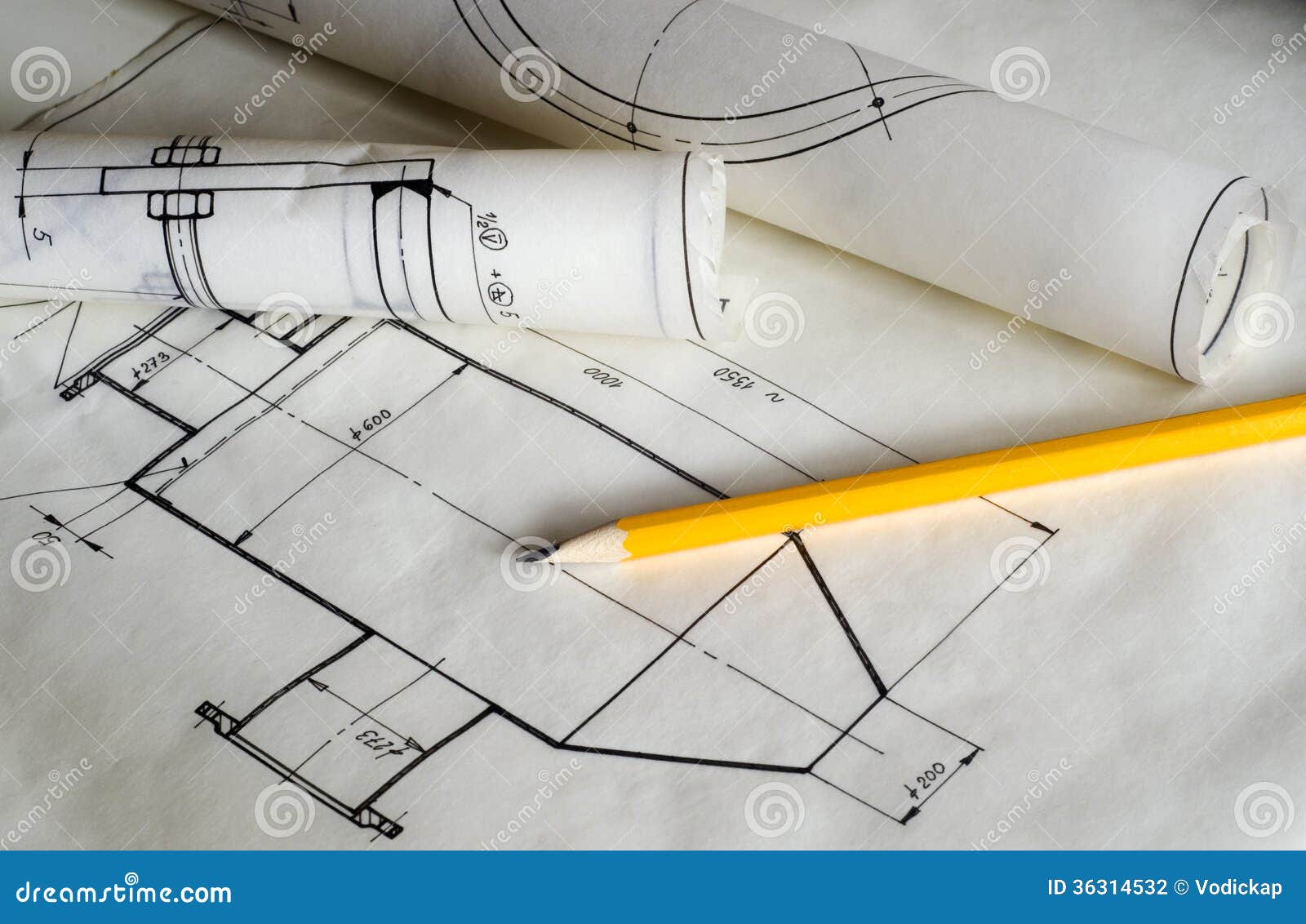Rolls of blueprints stock photo. Image of document, construction - 36314532