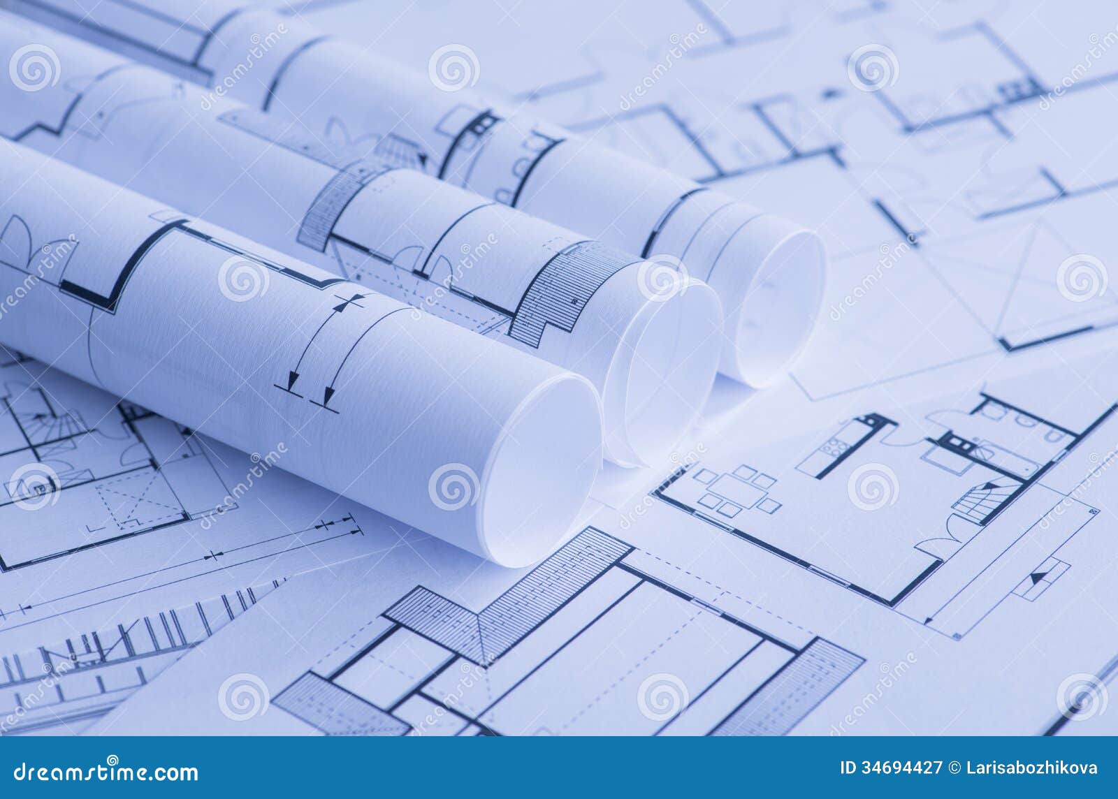 Rolls of Blueprints stock image. Image of paper, diagram - 34694427