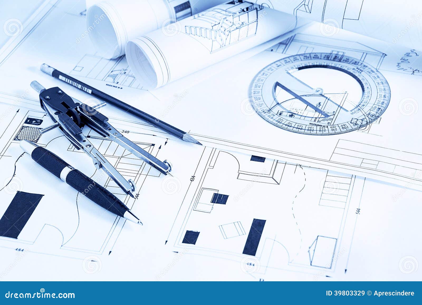 Rolls Of Blueprints And Architectural Drawings Stock Photo ...