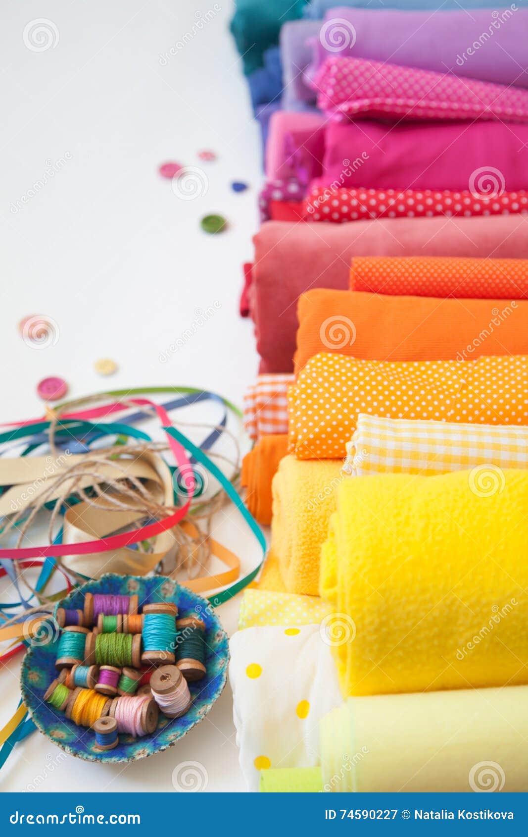 Rolls of Bright Colored Fabric on a White Background. Stock Image ...