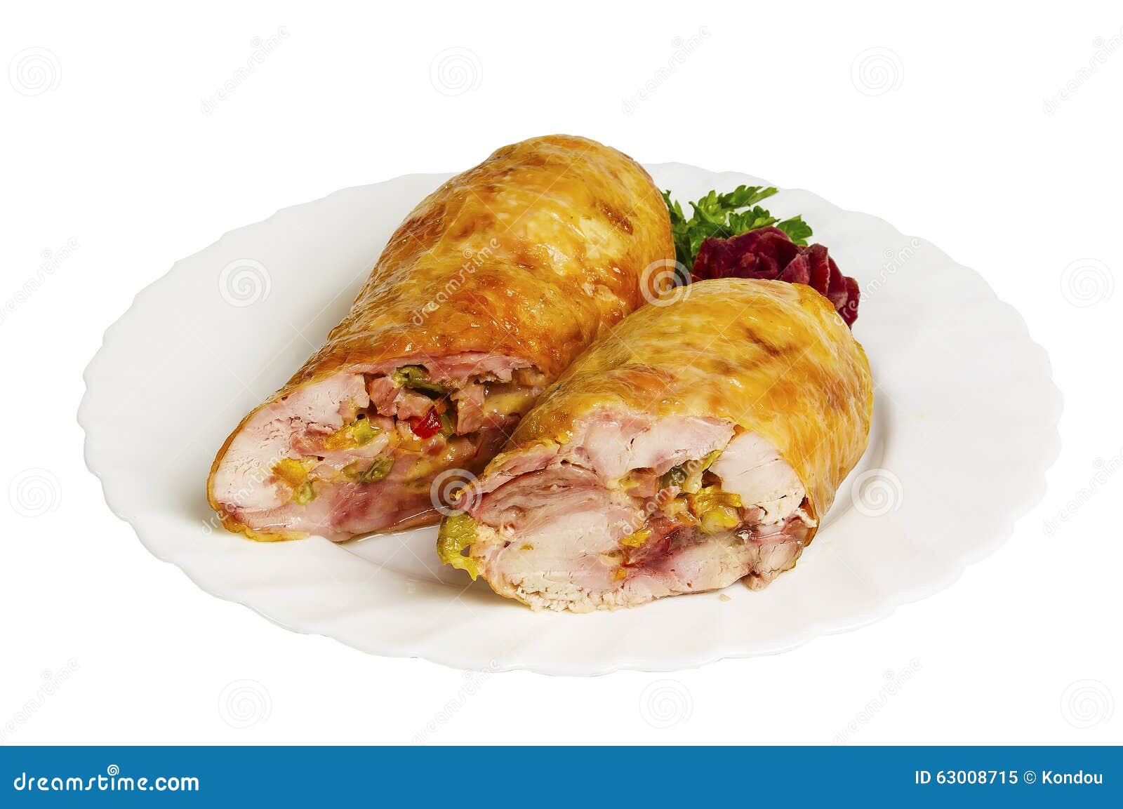 Rolls of Chicken on the Plate, Isolated Stock Image - Image of onion ...