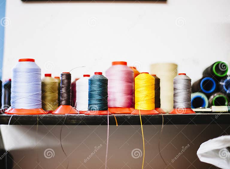 Rolls of Colored Cotton Thread for Sewing with Machine Stock Image ...