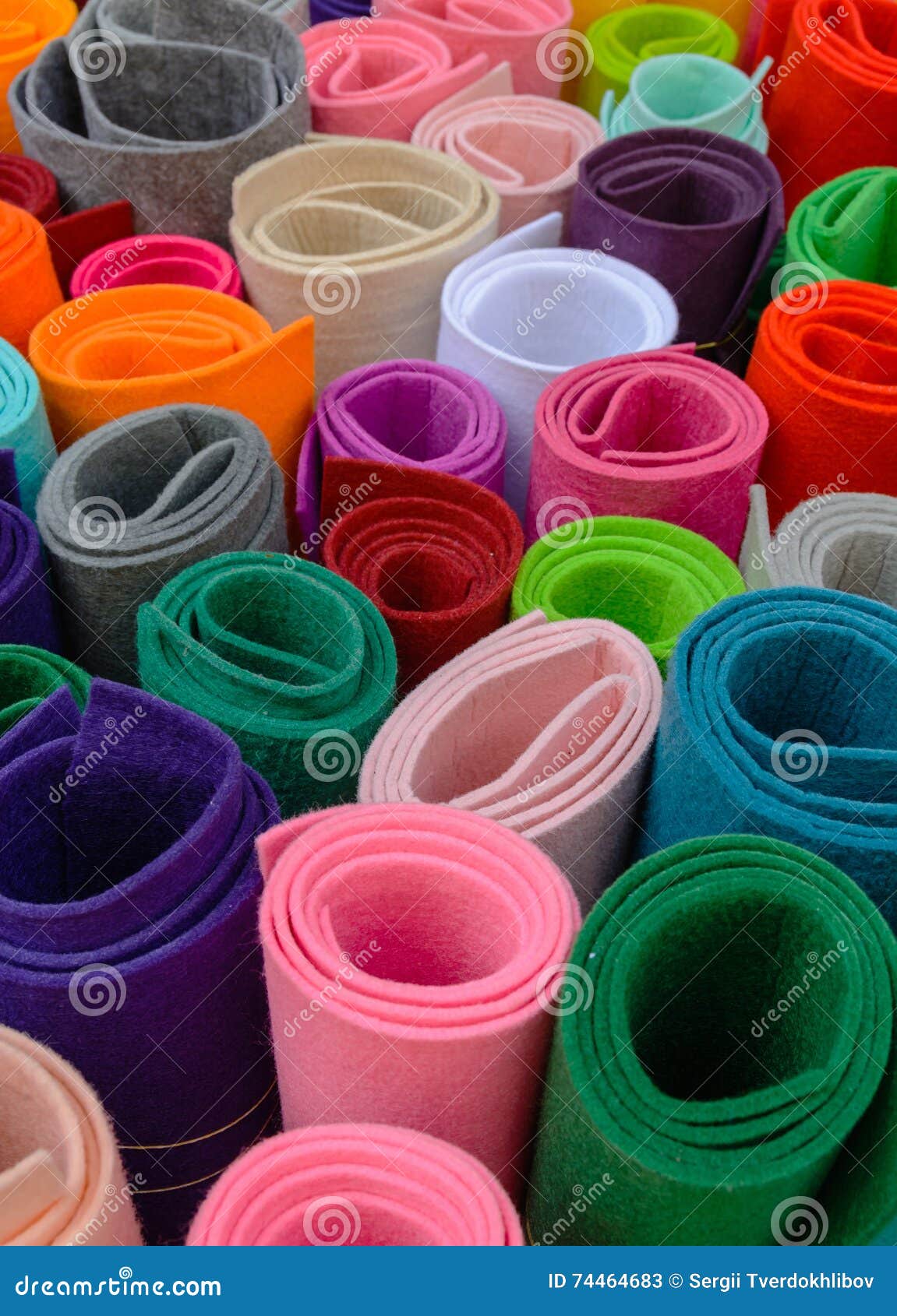 Rolls of Colored Fabrics. Color Felt Bright Colors. Stock Image - Image ...