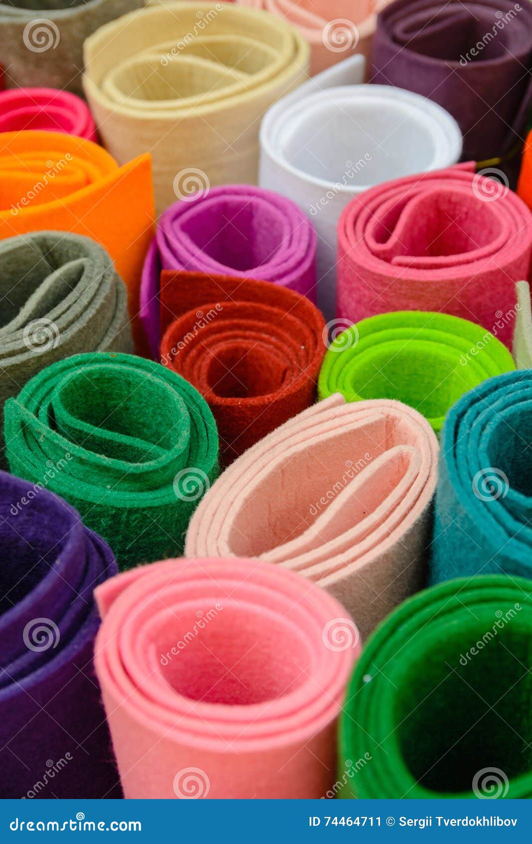 Rolls of Colored Fabrics. Color Felt Bright Colors. Stock Image - Image ...